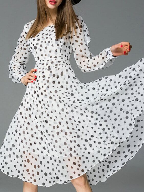 White Polka Dot Ruffle High Low Dress Shein Sheinside