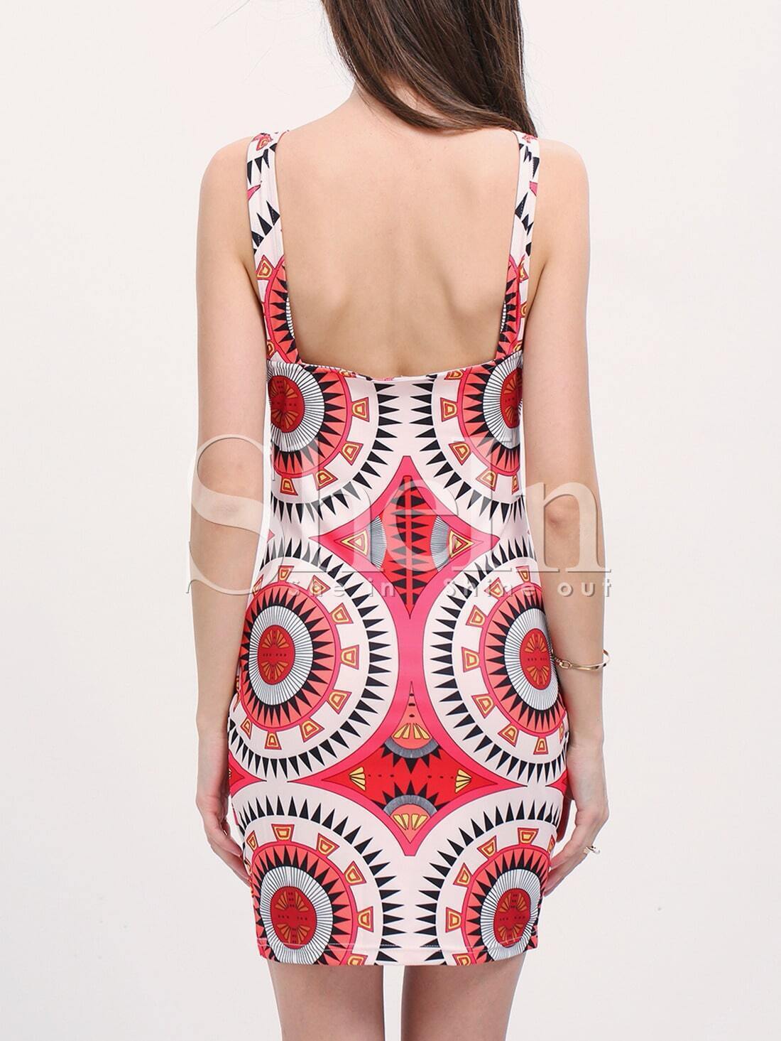 Aztec Print Sleeveless Backless Bodycon Dress Shein Sheinside