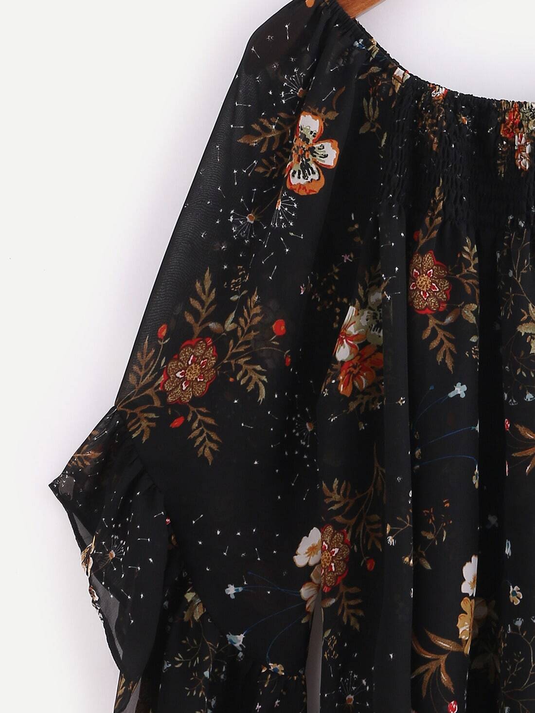 Multicolor Print Bell Sleeve Chiffon Blouse Shein Sheinside