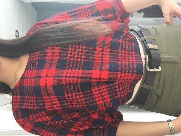 Red Blue Round Neck Plaid Checkered Crop Top Shein Sheinside