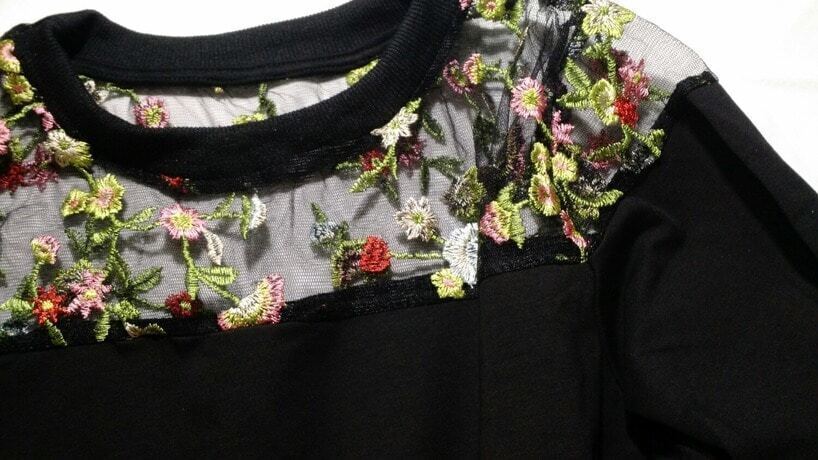 Black Embroidered Mesh Yoke Sweatshirt Shein Sheinside