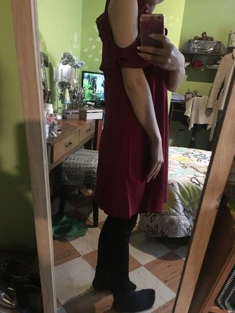 Buttoned Keyhole Back Frilled Open Shoulder Dress Shein Sheinside