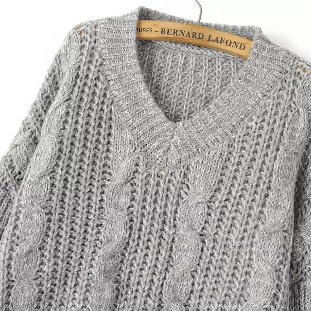 Grey V Neck Cable Knit Tassel Sweater Shein Sheinside
