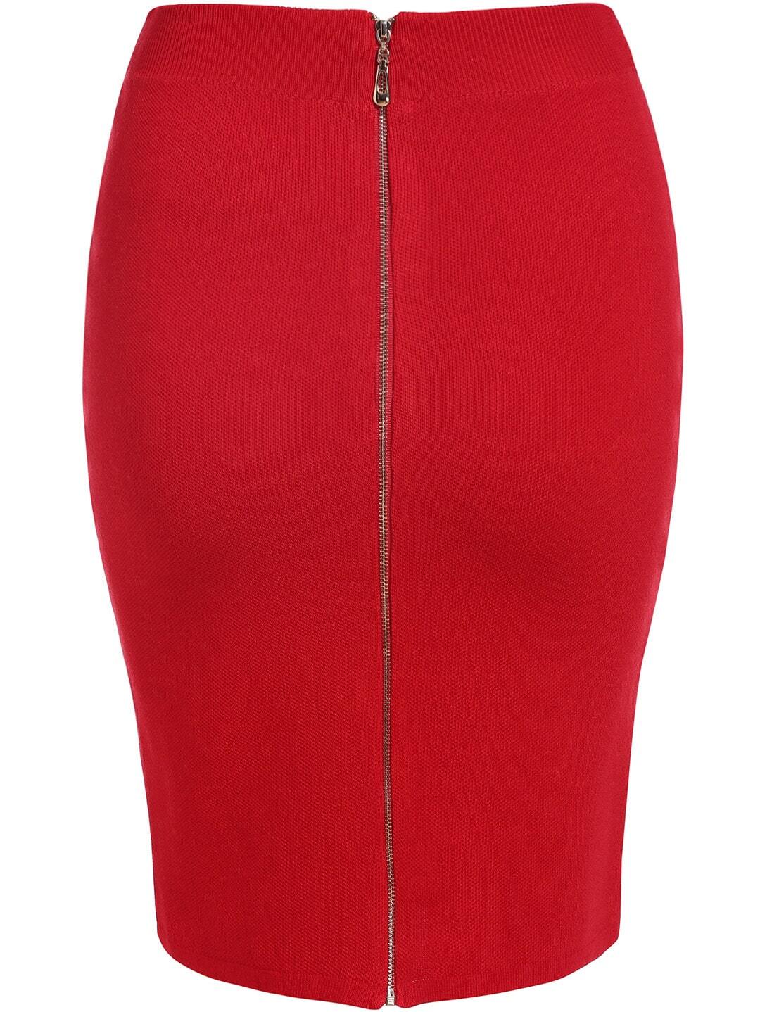 Red Slim Zipper Bodycon Skirt Sheinsheinside