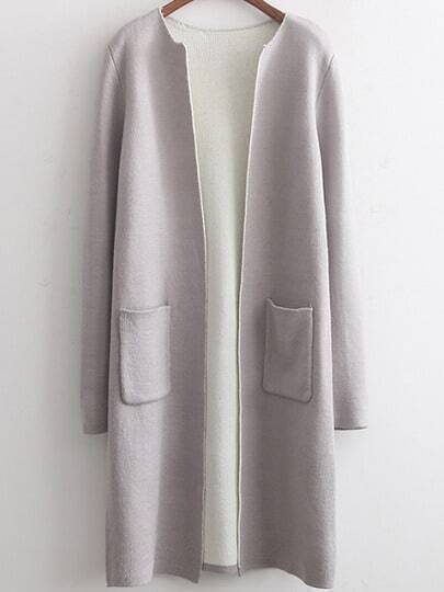 Grey Long Sleeve Pockets Casual Cardigan Shein Sheinside