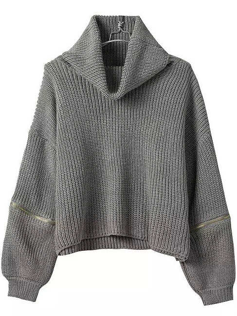 Turtleneck Zipper Grey Sweater Shein Sheinside