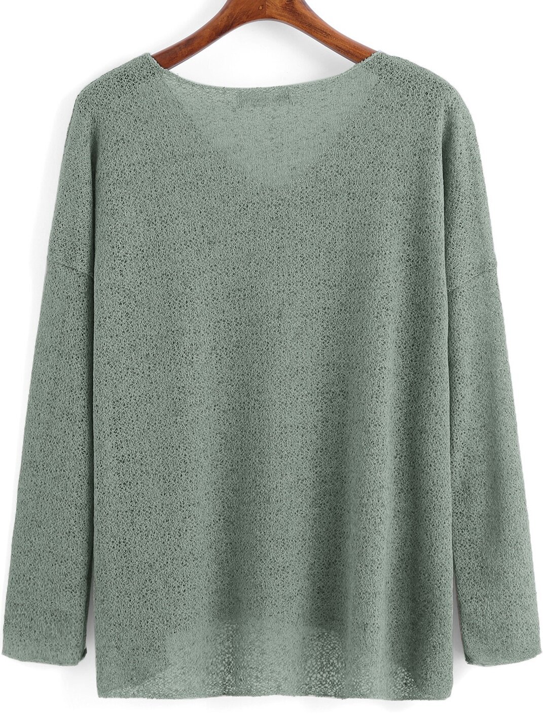 Army Green V Neck Loose Dip Hem T Shirt Shein Sheinside