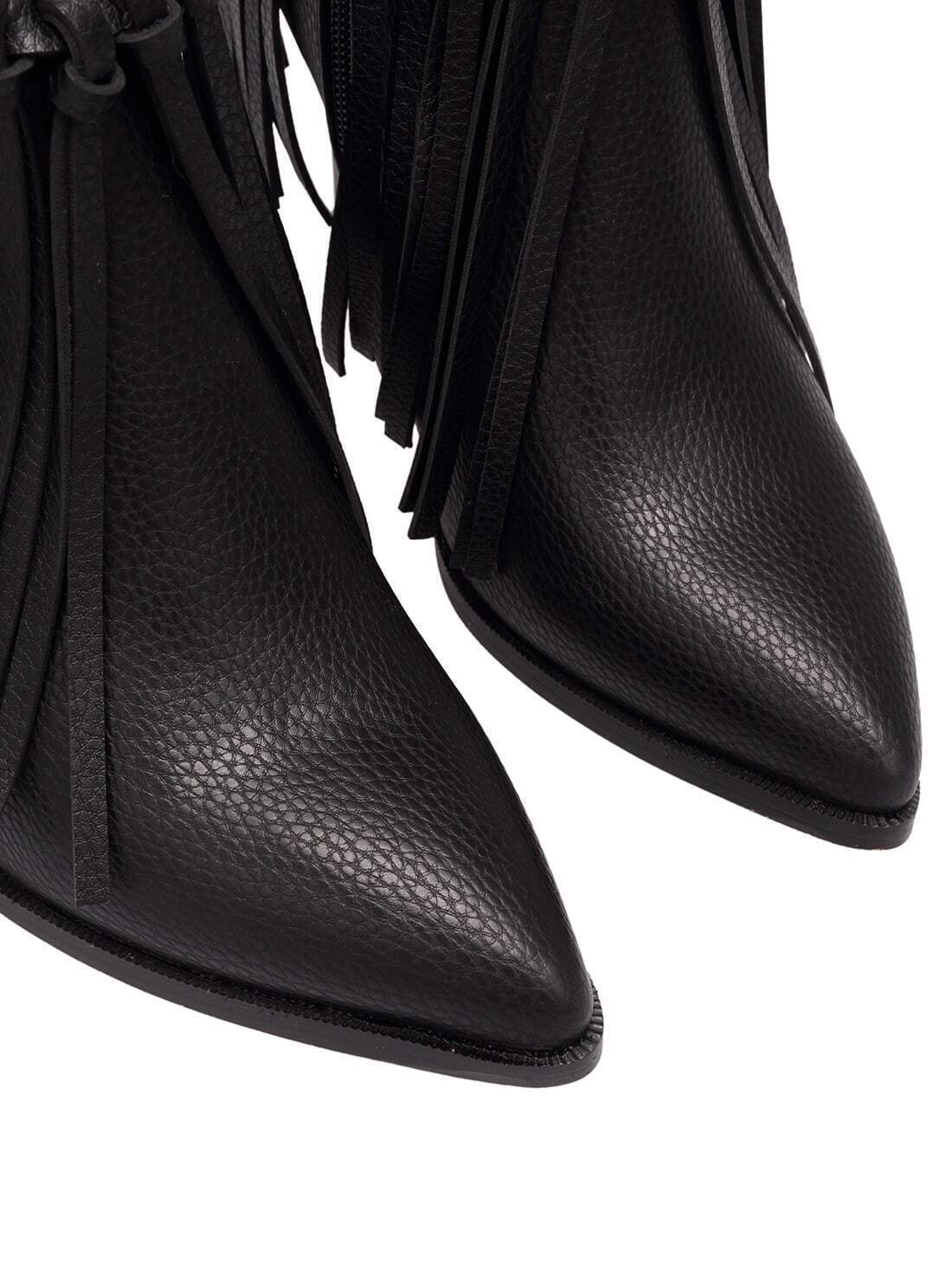 Black Point Toe Tassel Pu Boots Sheinsheinside