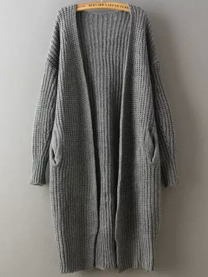 Grey Long Sleeve Chunky Loose Knit Cardigan Shein Sheinside