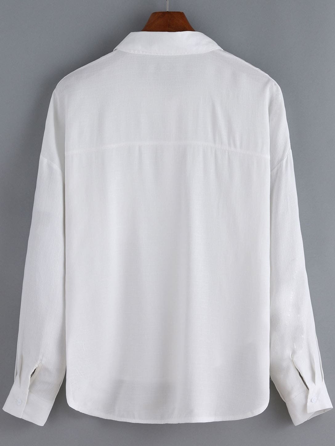 White Lapel Pocket Dip Hem Blouse Shein Sheinside