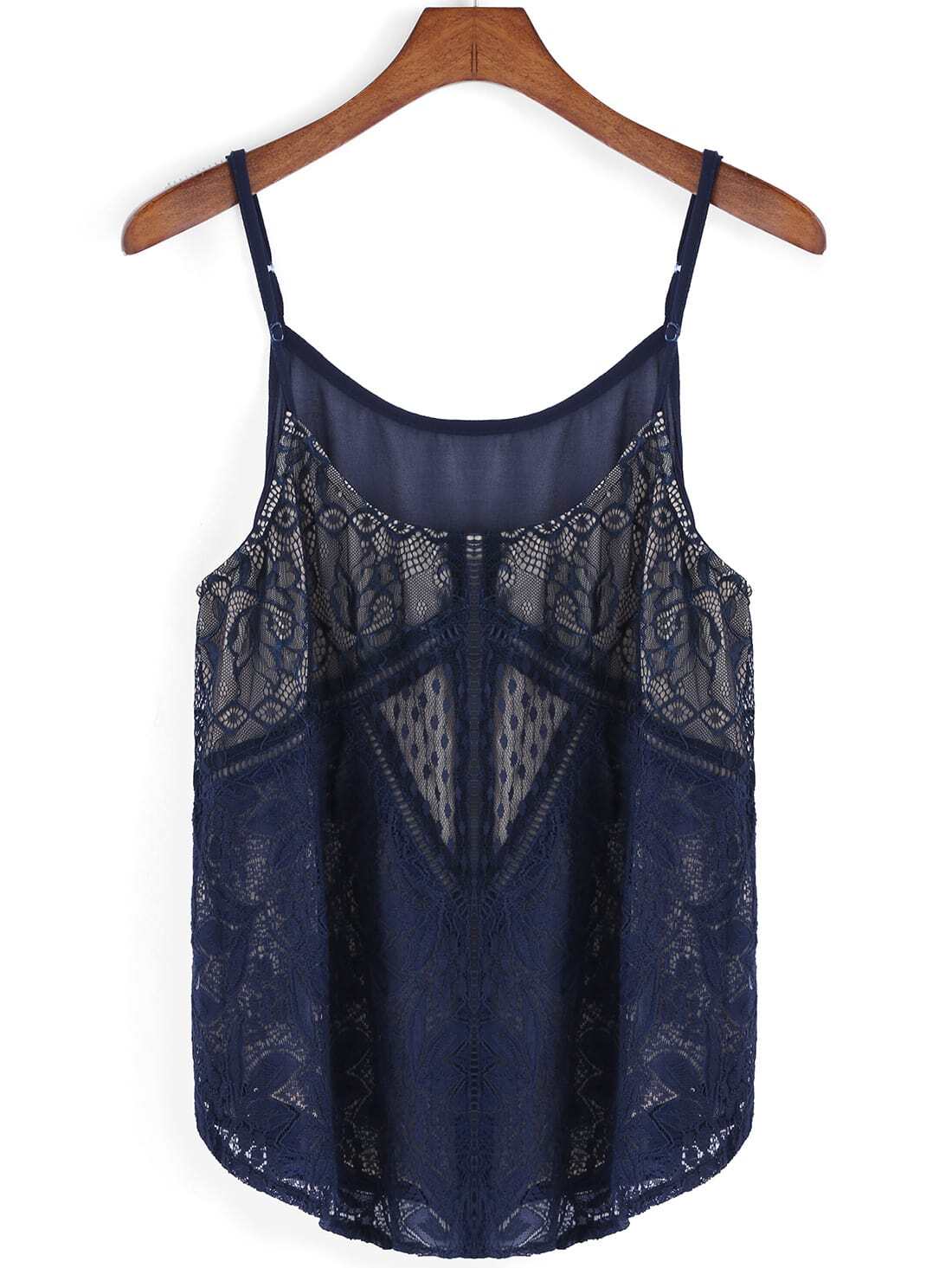 Blue Spaghetti Strap Lace Cami Top Shein Sheinside