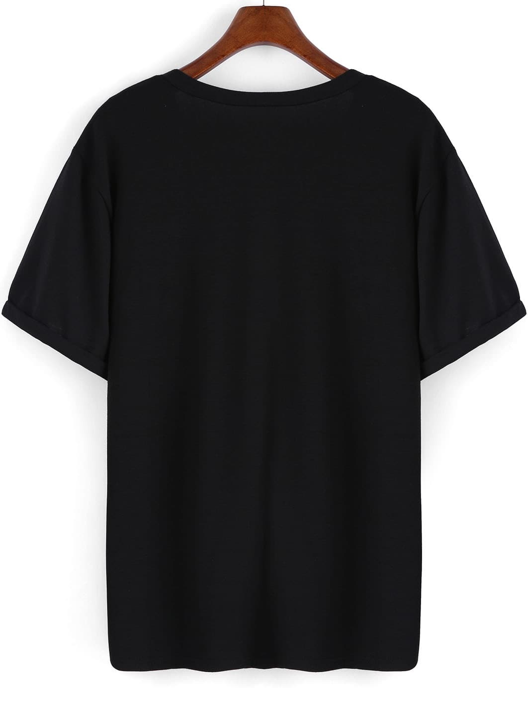 Black Round Neck Letters Print Loose T Shirt Shein Sheinside