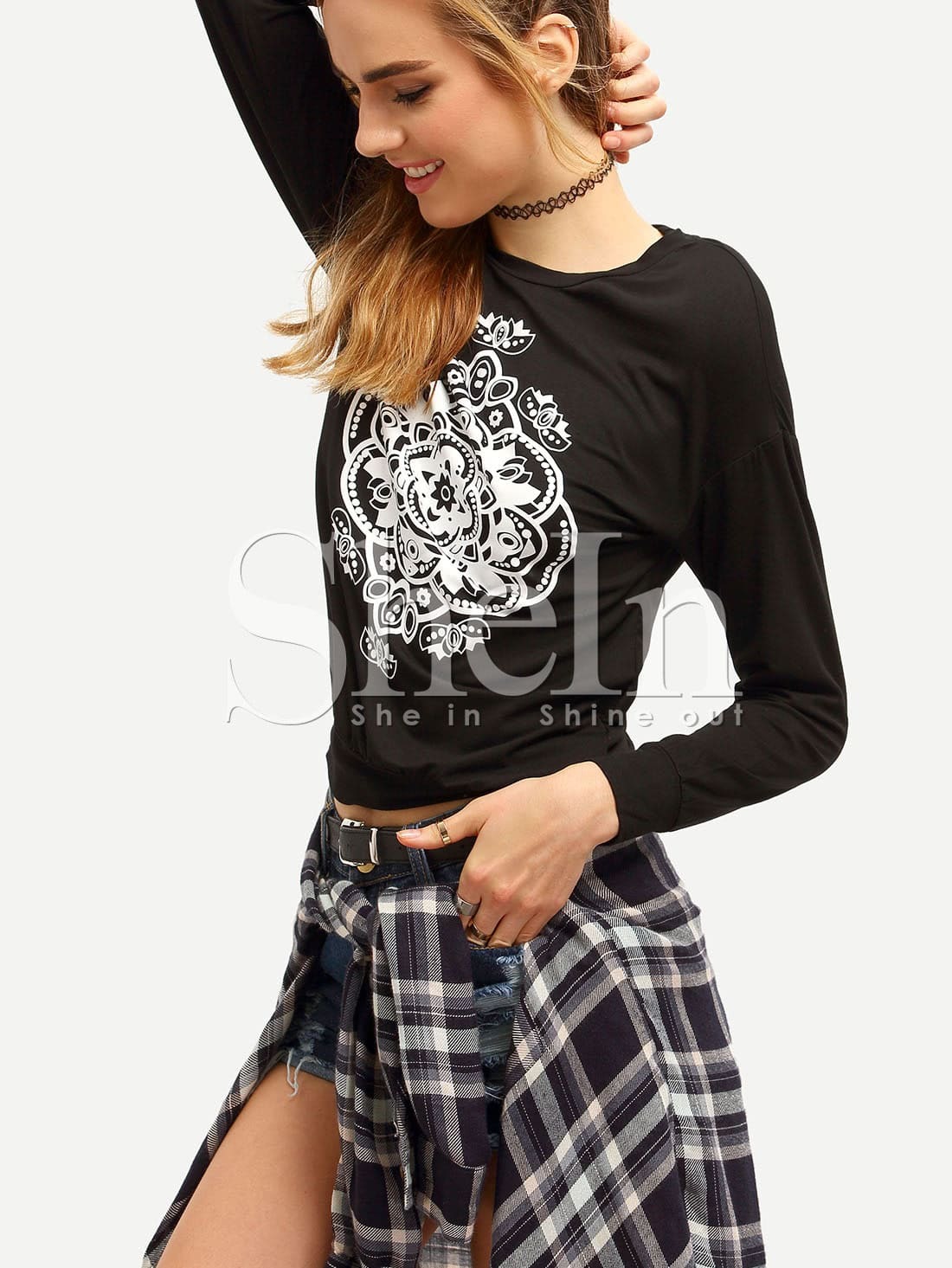 Black Long Sleeve Pattern Print Sweatshirt SheIn Sheinside Black Long Sleeve Pattern Print Sweatshirt SheIn Sheinside