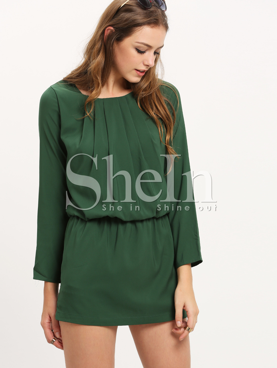 Dark Green Long Sleeve Dress Shein Sheinside