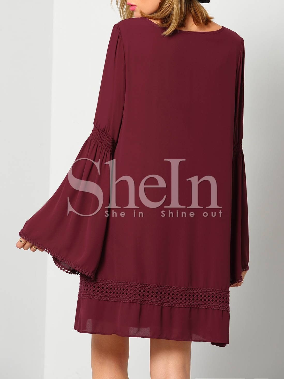 Borgoña Long Hollow De Vestir De Manga Spanish Shein Sheinside