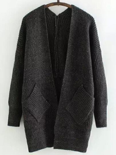 Grey Long Sleeve Pockets Loose Cardigan Shein Sheinside