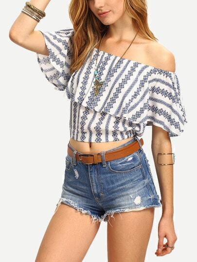 Ruffled Off The Shoulder Floral Crop Top Shein Sheinside
