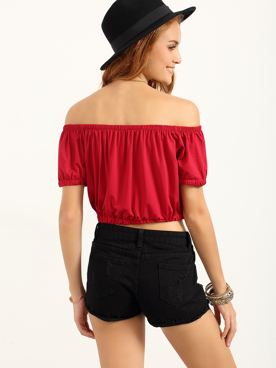 Elastic Off The Shoulder Crop Top Red Shein Sheinside