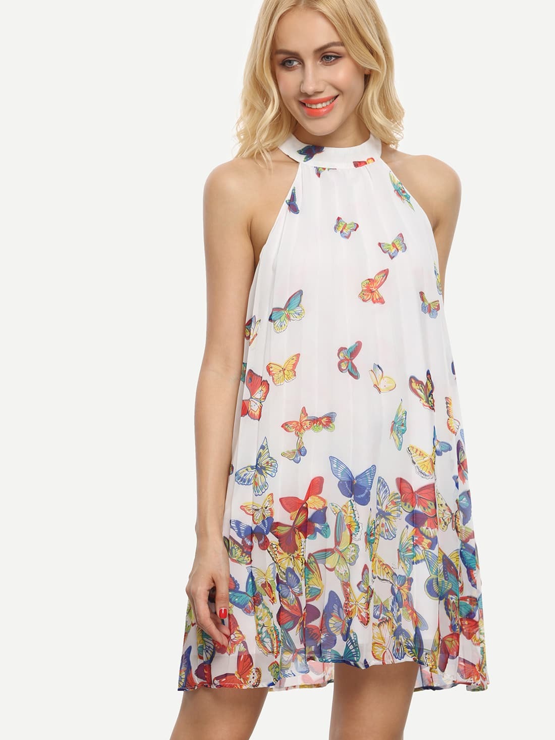 Butterflies Print Keyhole Back Swing Dress Shein Sheinside