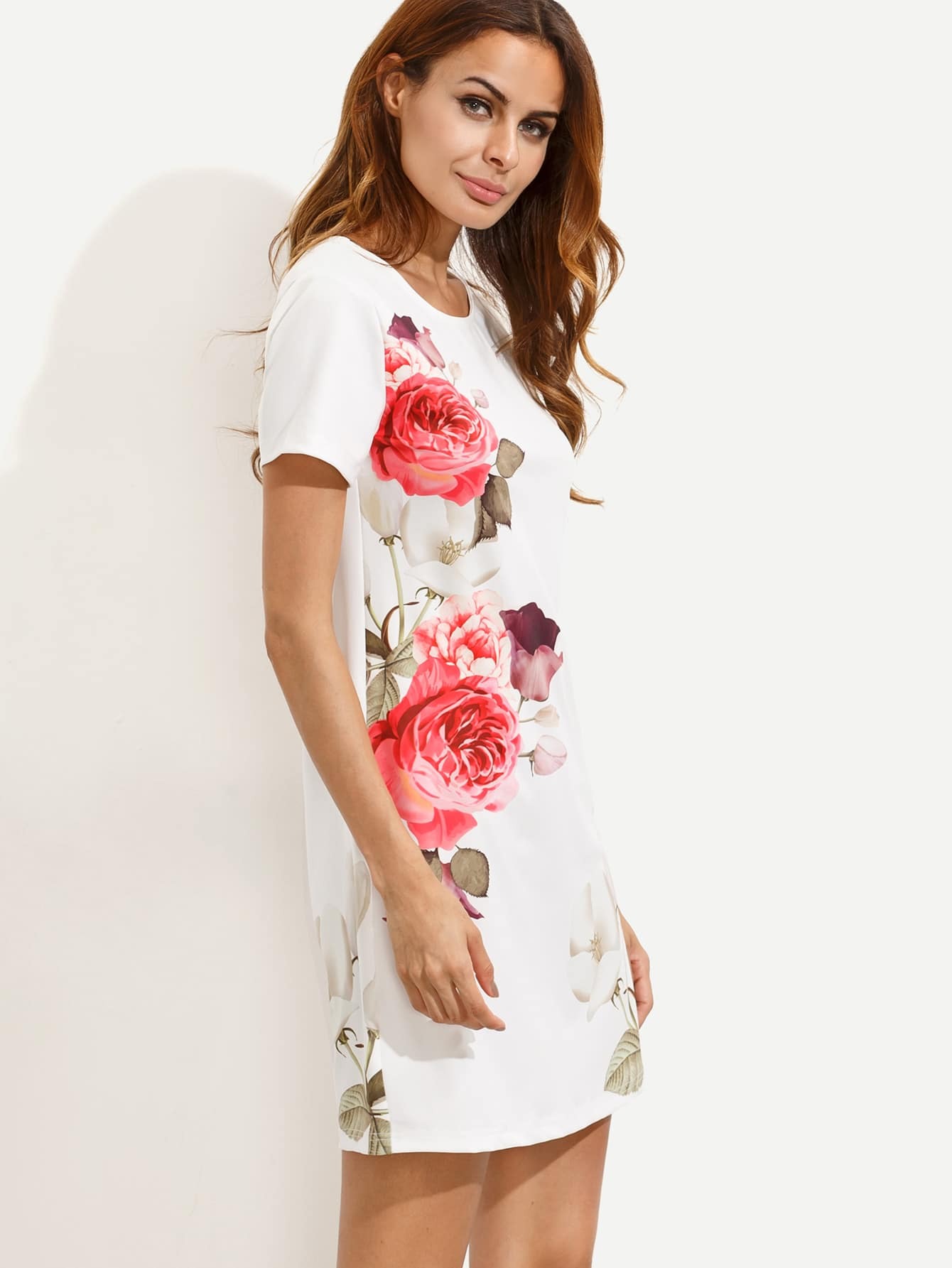 Flower Print Tee Dress Shein Sheinside