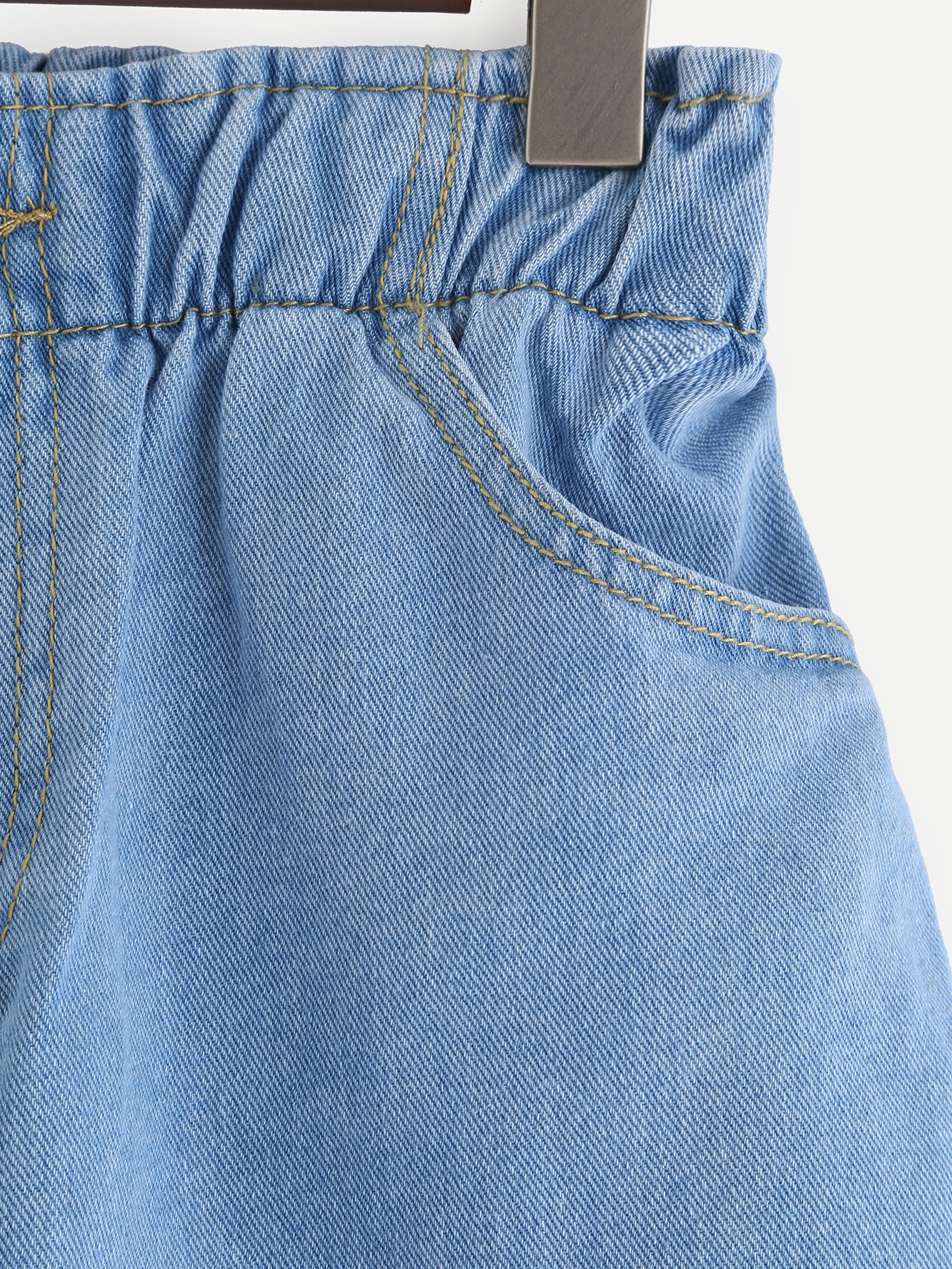 Elastic Waist Roll Hem Denim Shorts Shein Sheinside