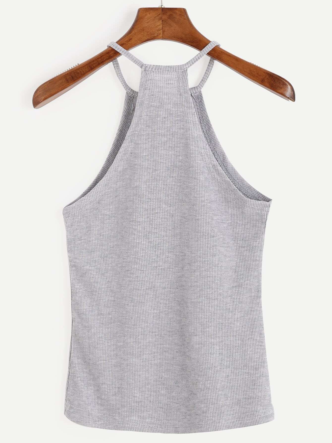 Grey Halter Ribbed Cami Top Shein Sheinside
