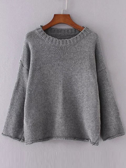Grey Drop Shoulder Roll Hem Sweater Shein Sheinside