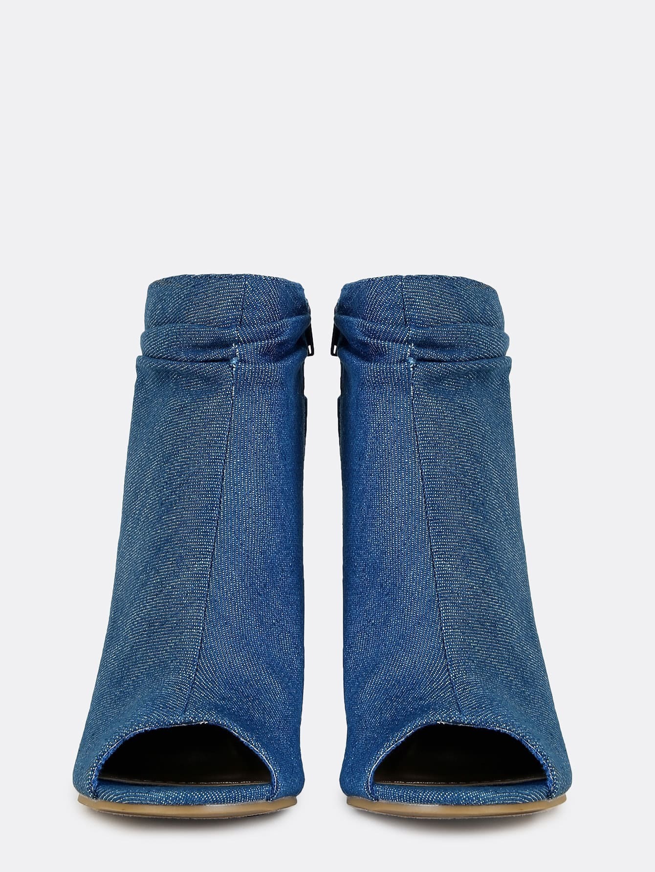 Peep Toe Slouchy Denim Booties Blue Denim Sheinsheinside