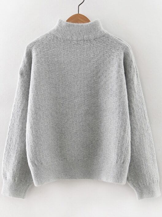 Grey Turtleneck Drop Shoulder Sweater Shein Sheinside