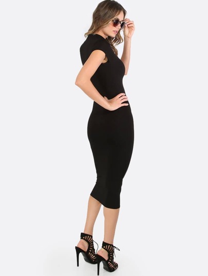 Black High Neck Short Sleeve Sheath Midi Dress Shein Sheinside