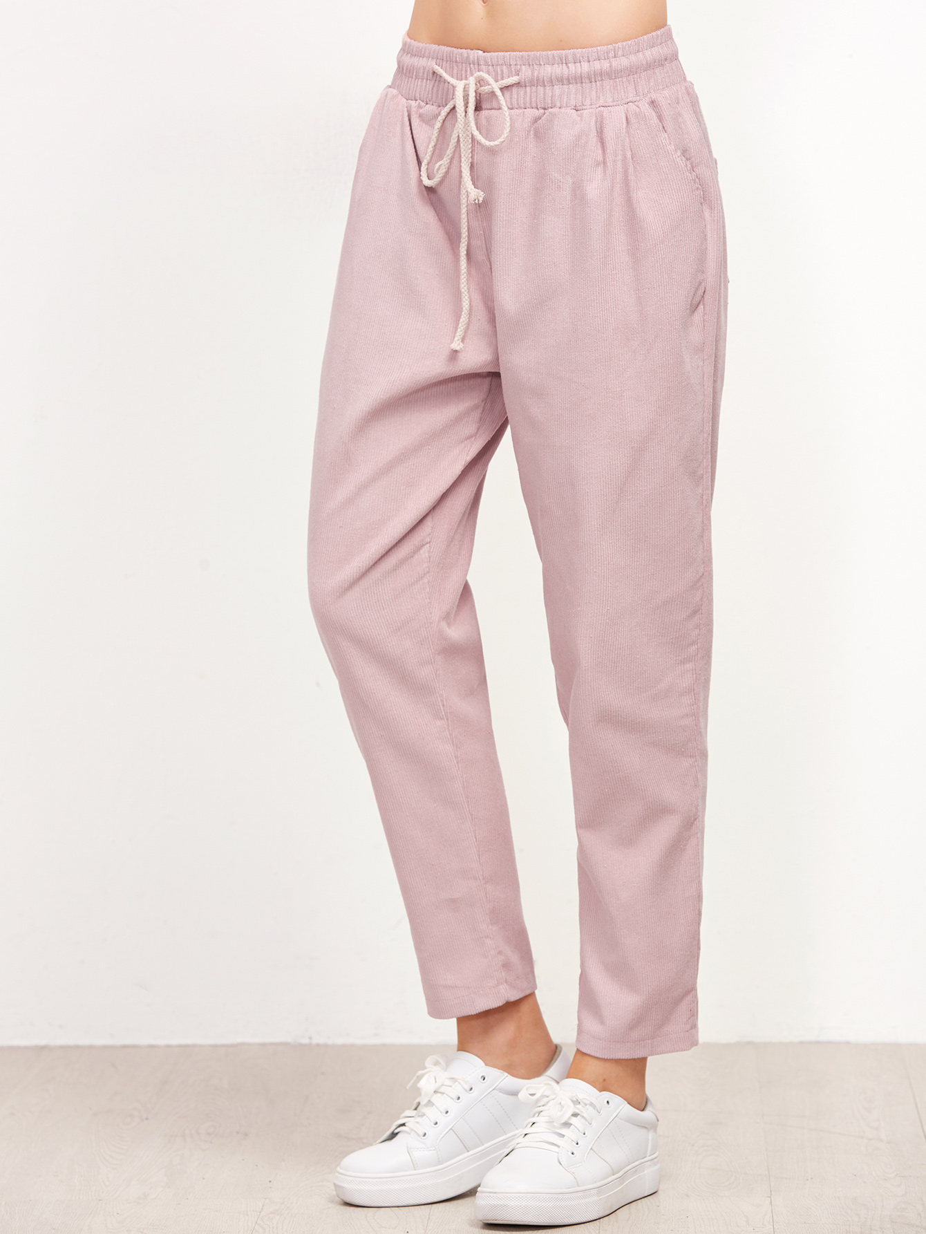 Pink Drawstring Waist Tapered Pants Shein Sheinside