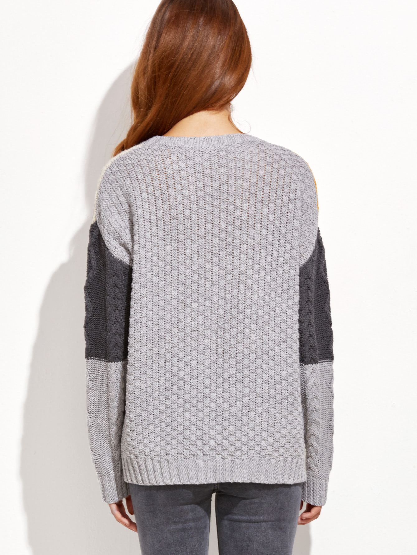 Color Block Mixed Knit Pullover Sweater Shein Sheinside