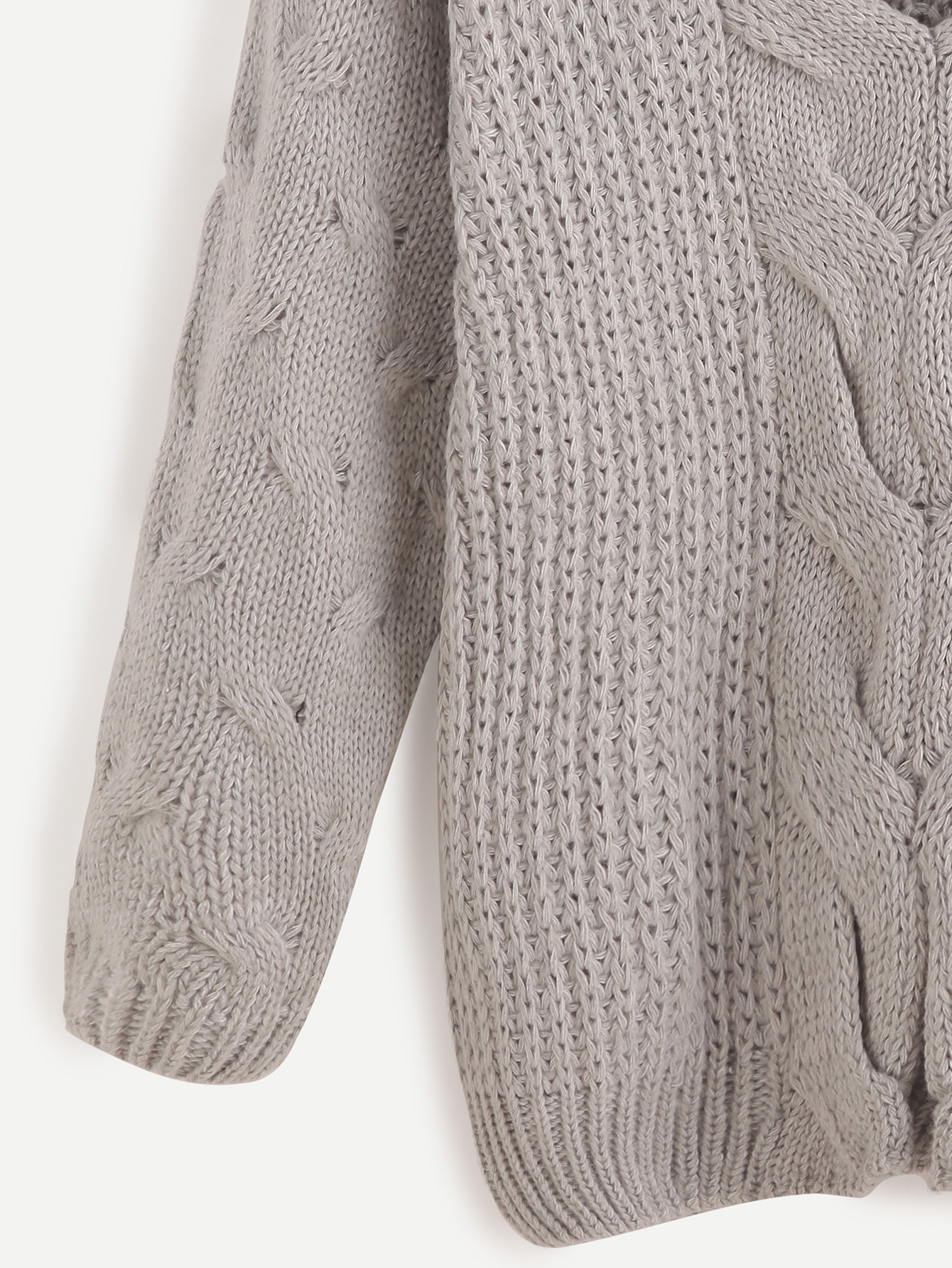 Grey V Neck Cable Knit Sweater Shein Sheinside