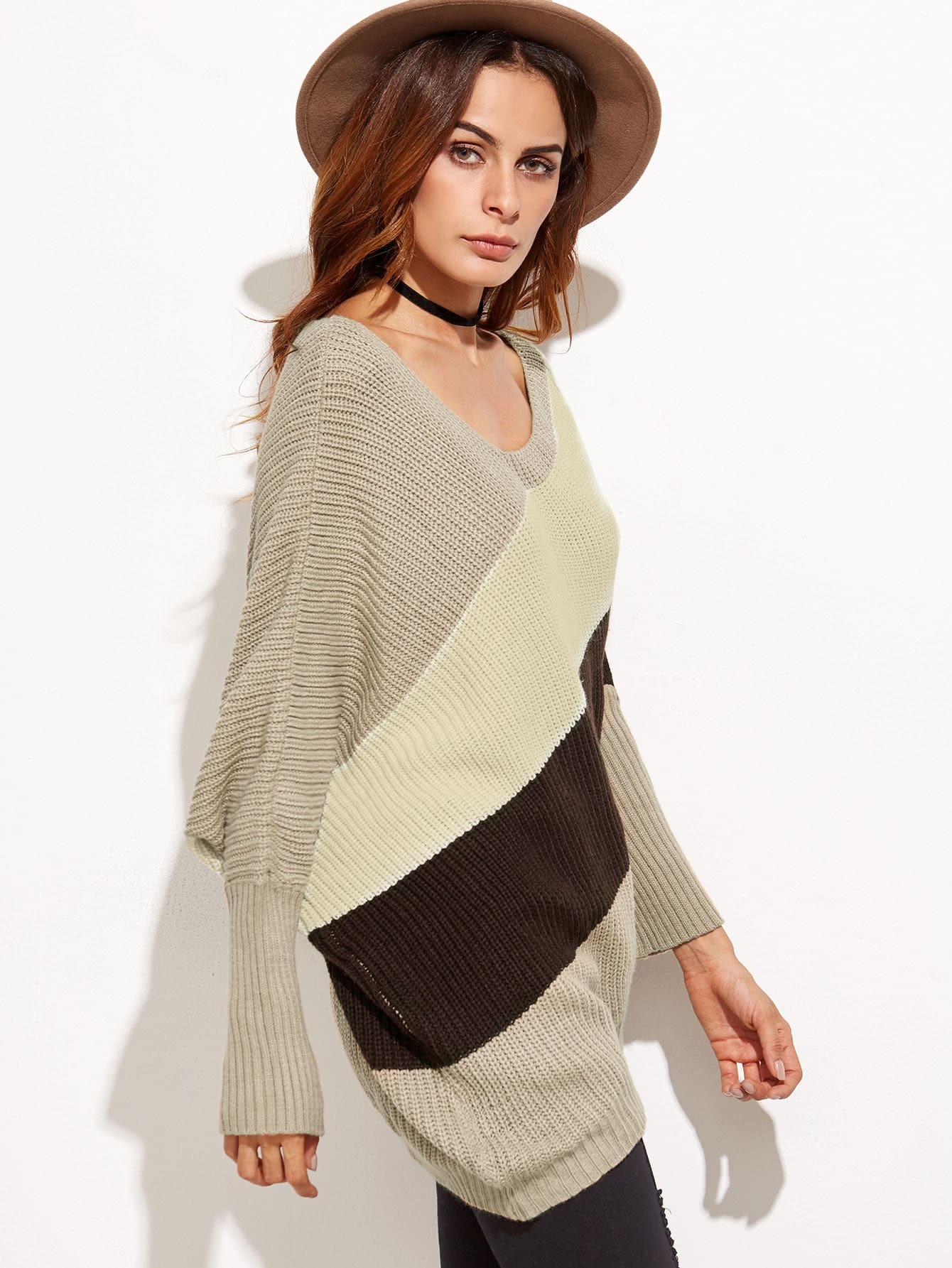 Color Block Asymmetric Dolman Sleeve Sweater Shein Sheinside