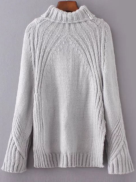 Grey Turtleneck Side Slit Dip Hem Sweater Shein Sheinside