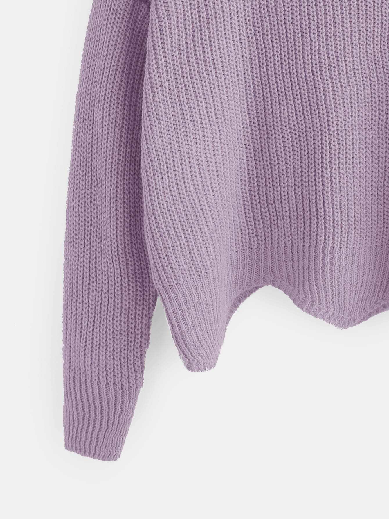 Purple Dropped Shoulder Seam Wave Hem Sweater Shein Sheinside
