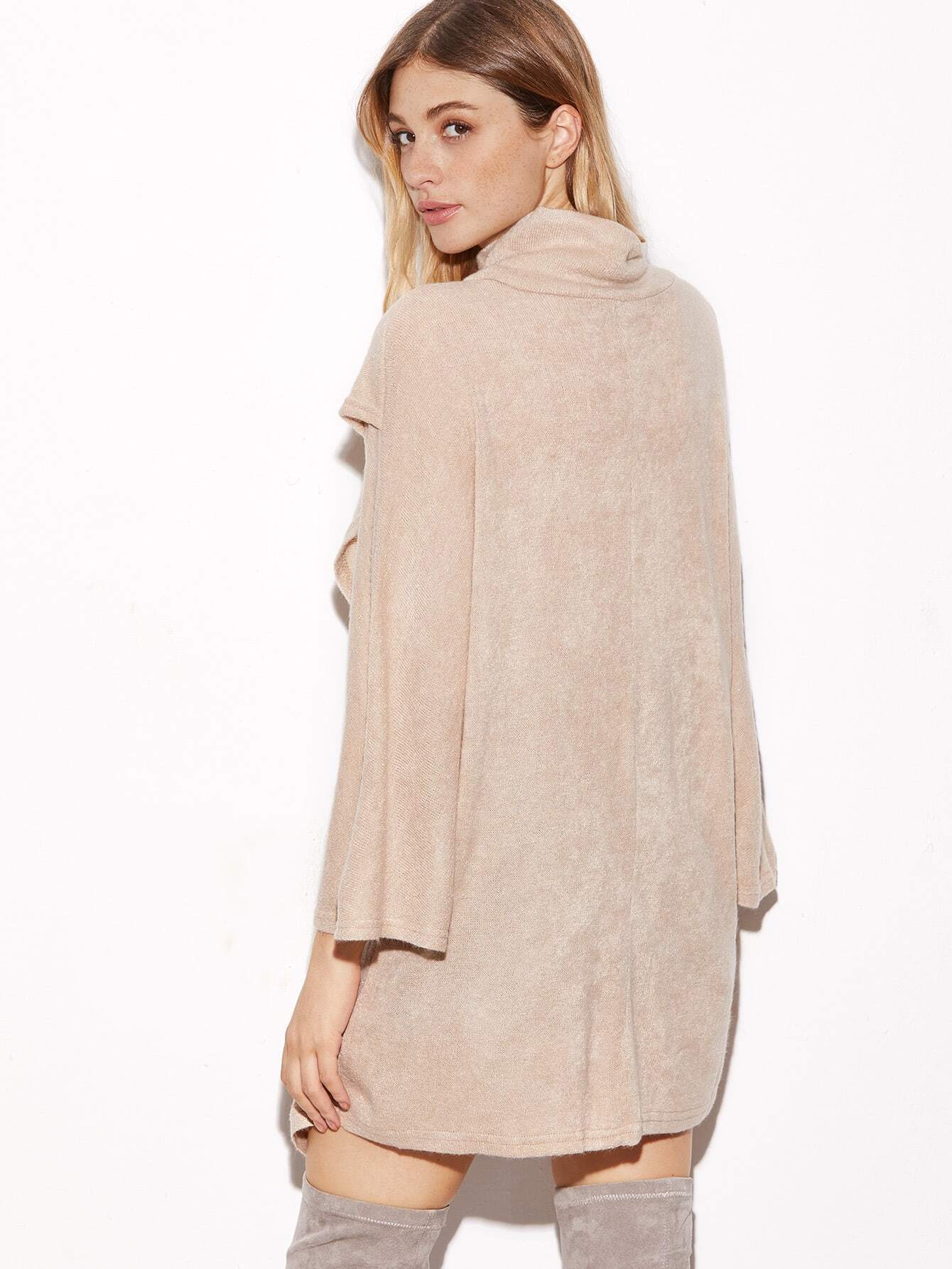 Apricot Cowl Neck Raglan Sleeve Wrap Front Sweater Shein Sheinside