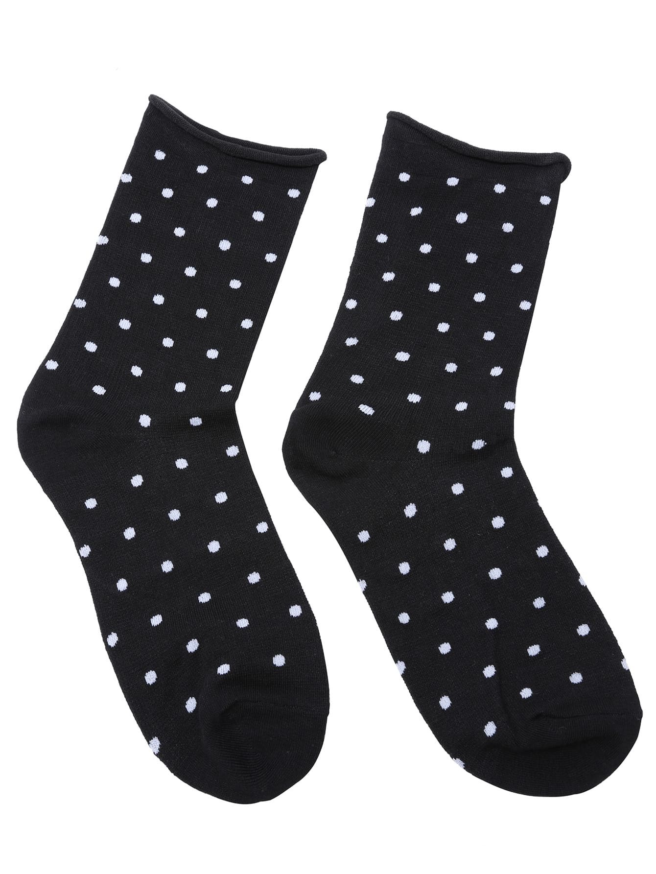Black Polka Dot Print Crew Socks Sheinsheinside