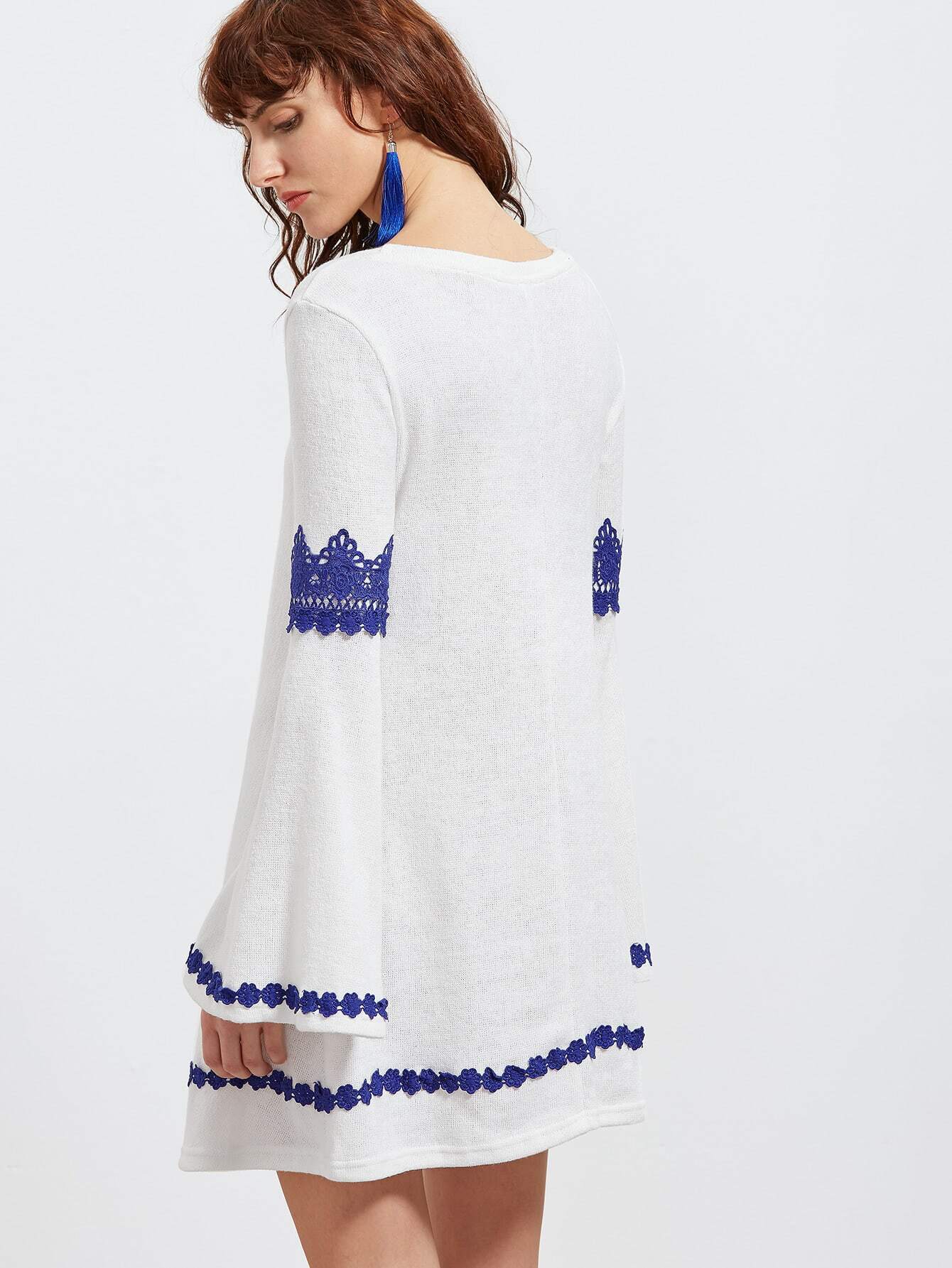 Lace Crochet Trim Bell Sleeve Dress Shein Sheinside