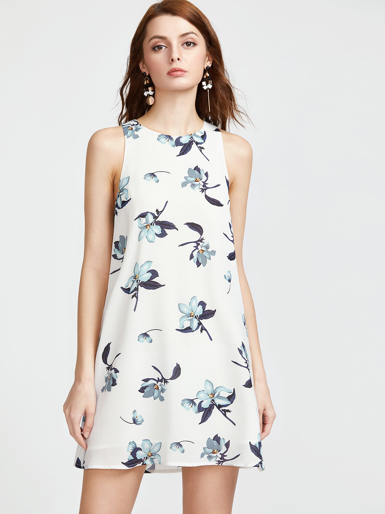 Floral Print Buttoned Keyhole Tank Dress Shein Sheinside