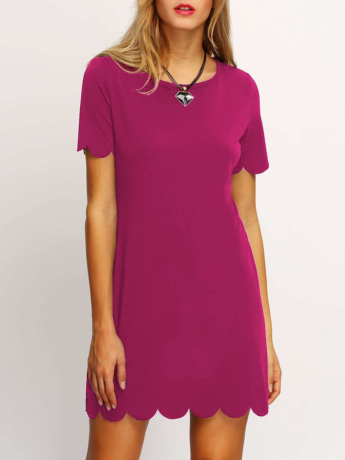 Buttoned Keyhole Back Scallop Sheath Dress Shein Sheinside