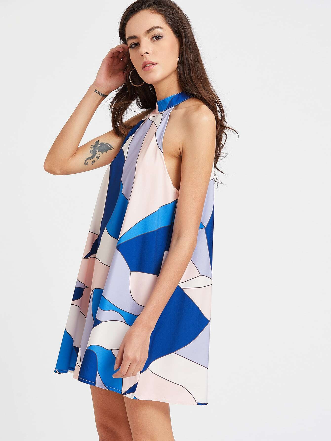 Abstract Print Keyhole Back Swing Dress Shein Sheinside
