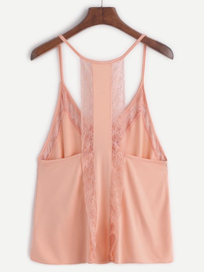 Pink Contrast Lace Trim Cami Top Shein Sheinside
