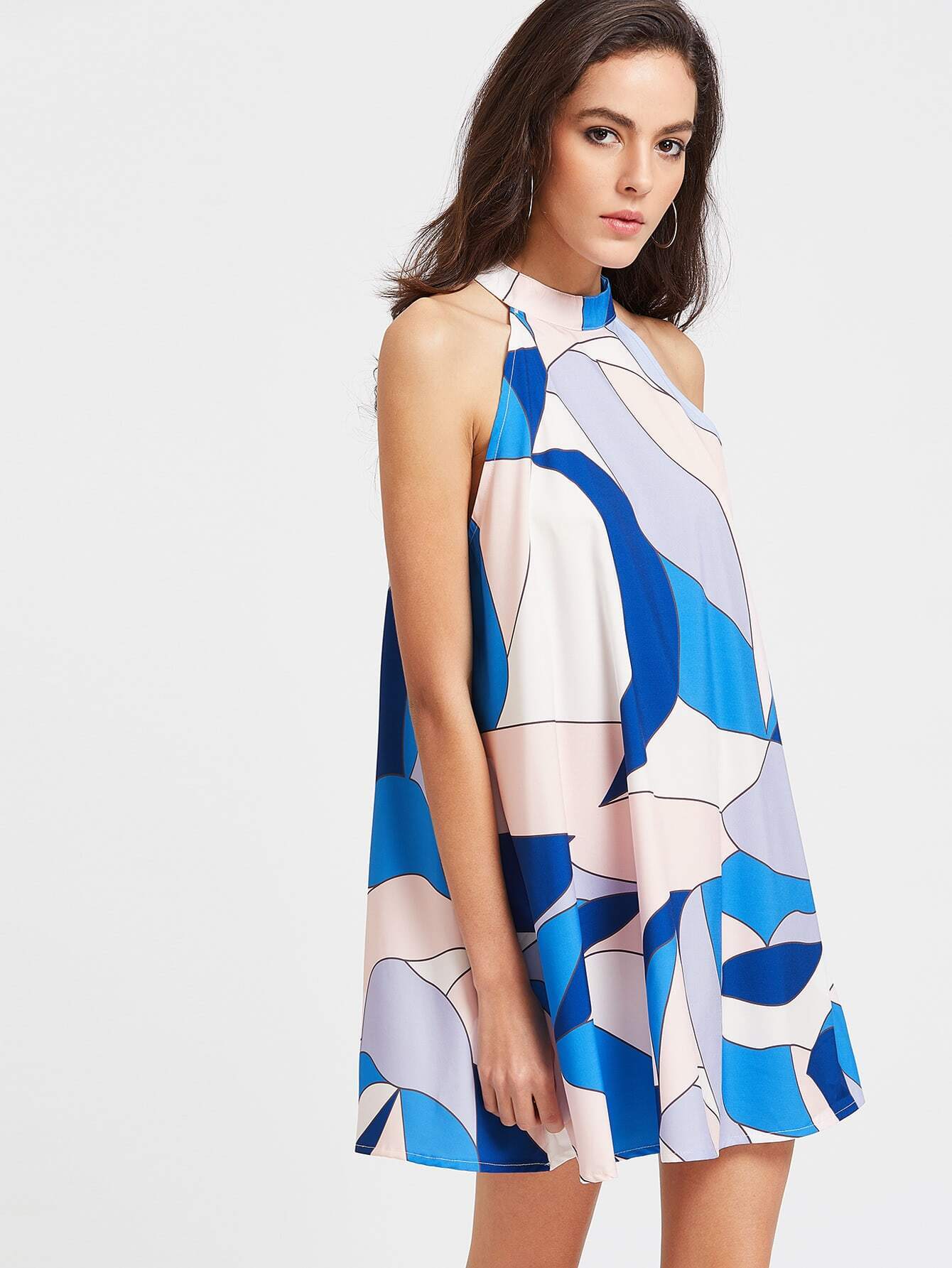 Abstract Print Keyhole Back Swing Dress Shein Sheinside