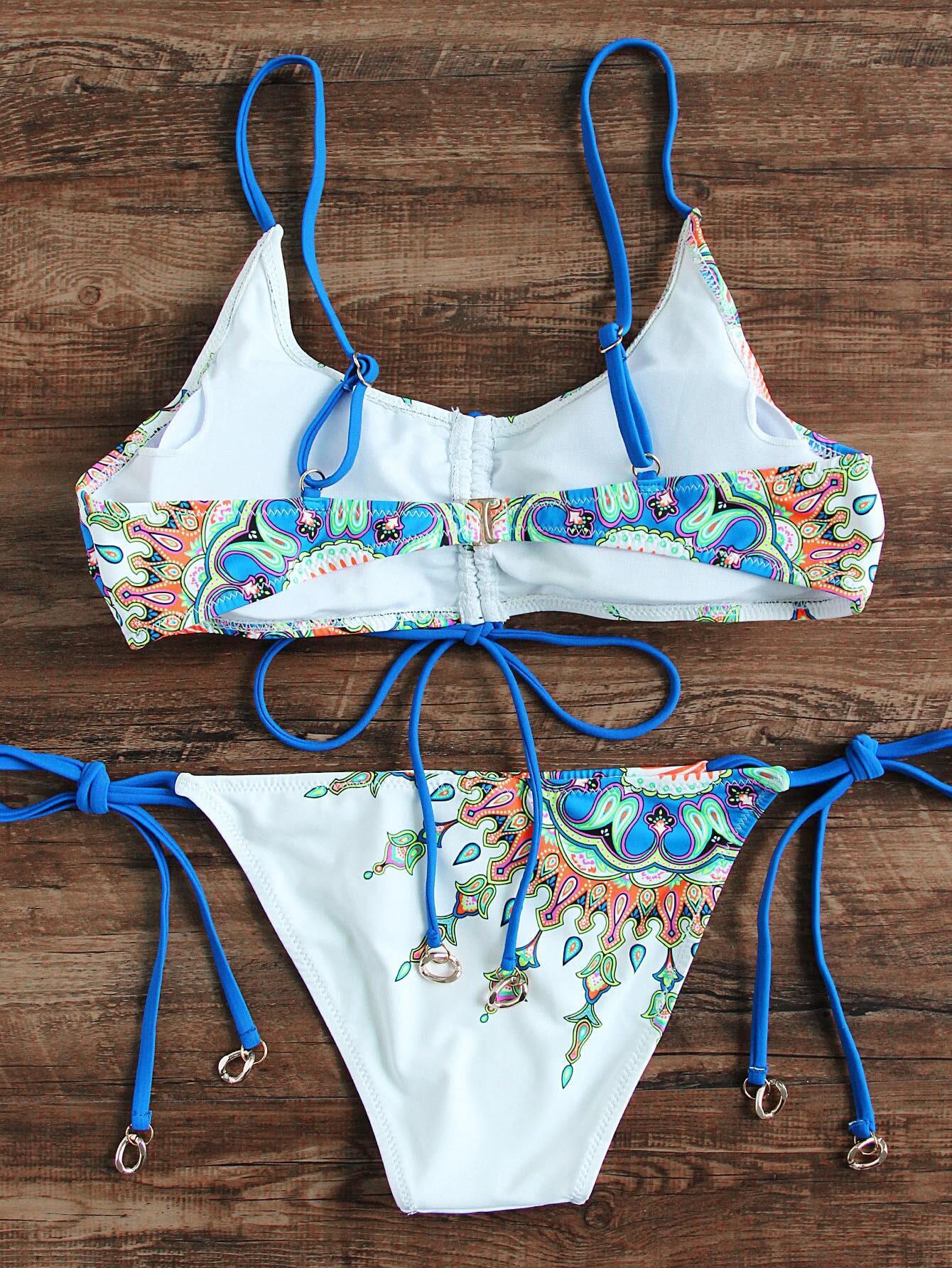 Tribal Printed Side Tie Bikini Set Shein Sheinside