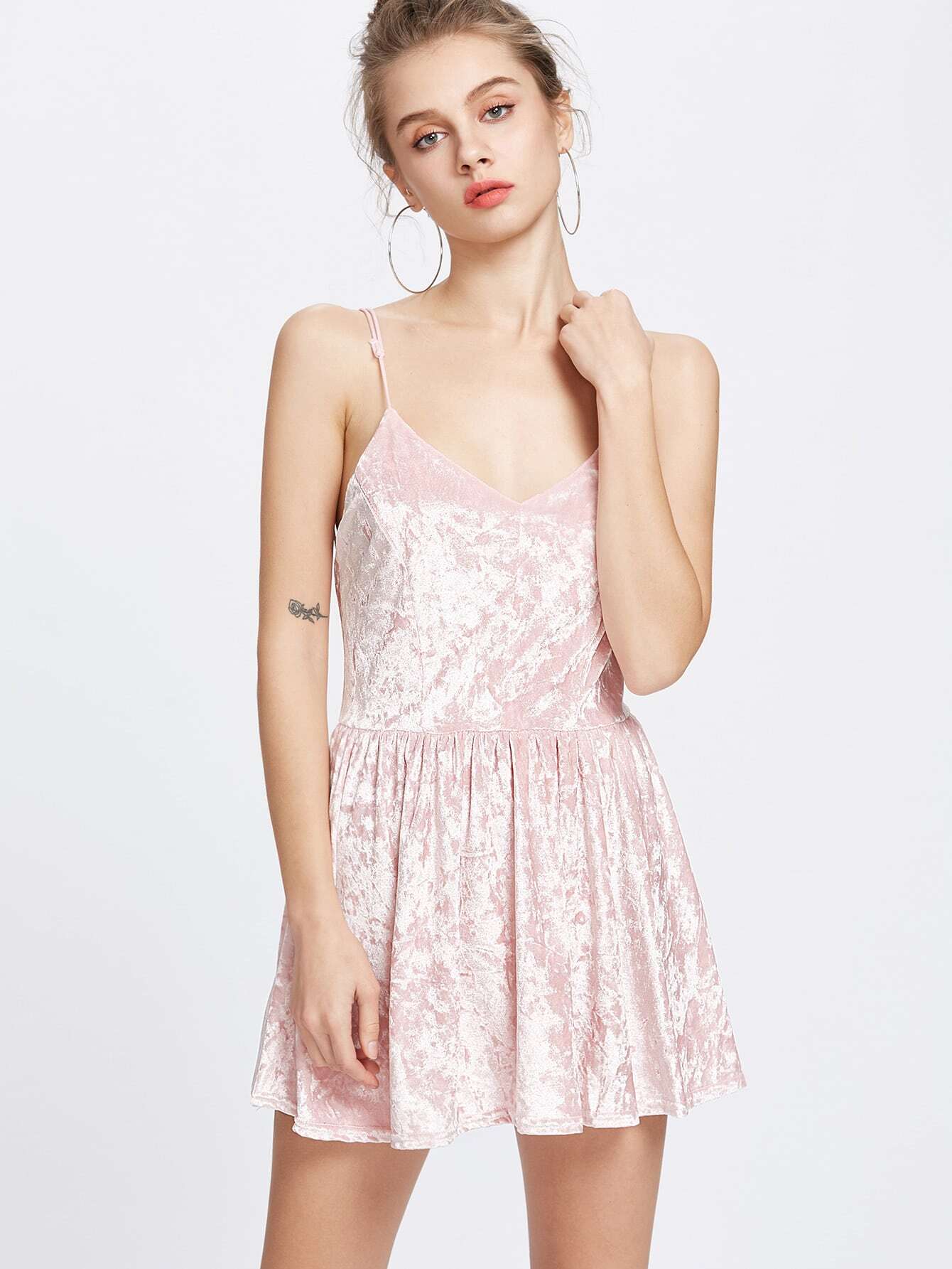 Criss Cross Backless Velvet Cami Dress Shein Sheinside