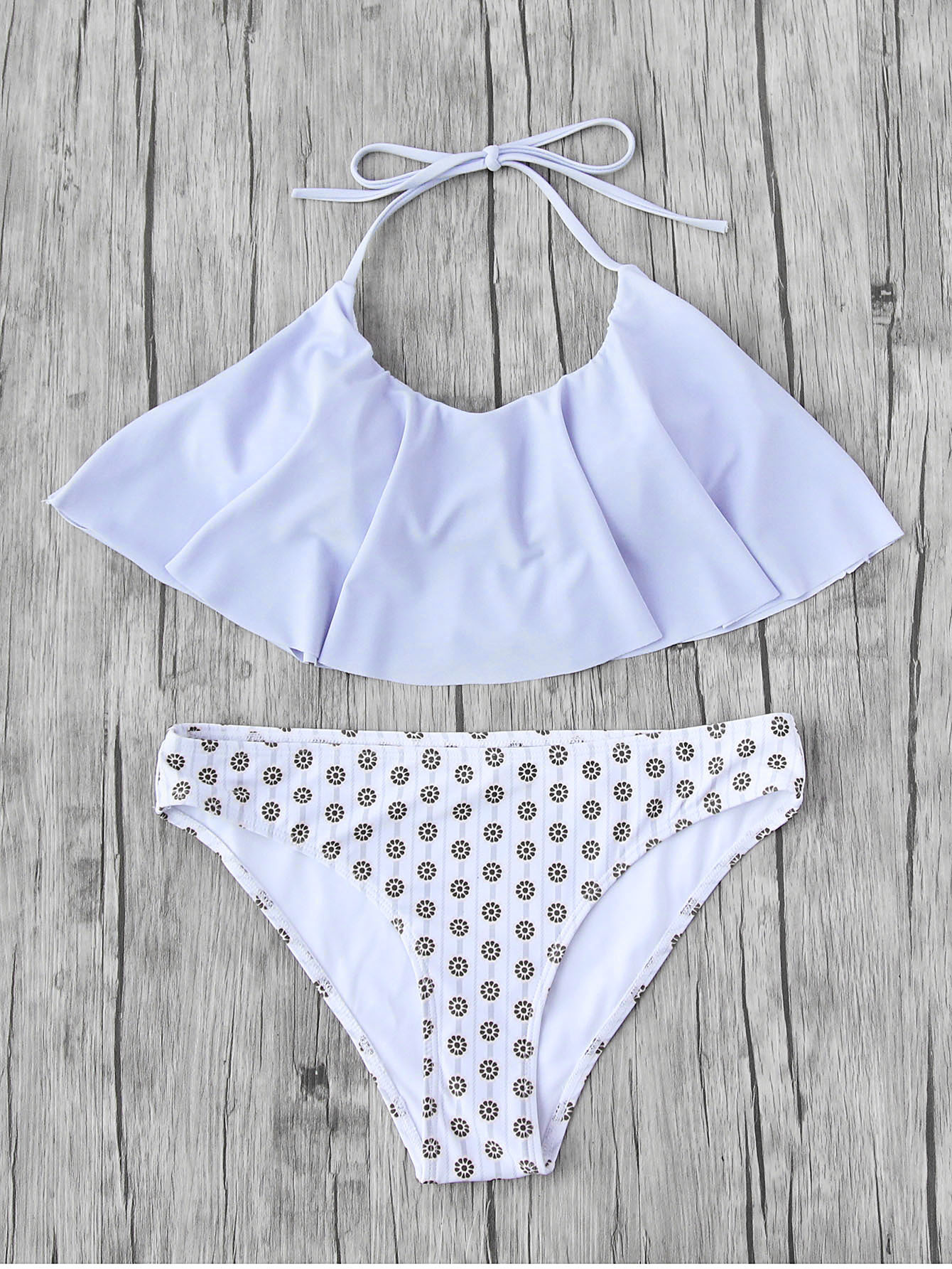 Cute Halter Ruffle Top With Print Bottom Shein Sheinside
