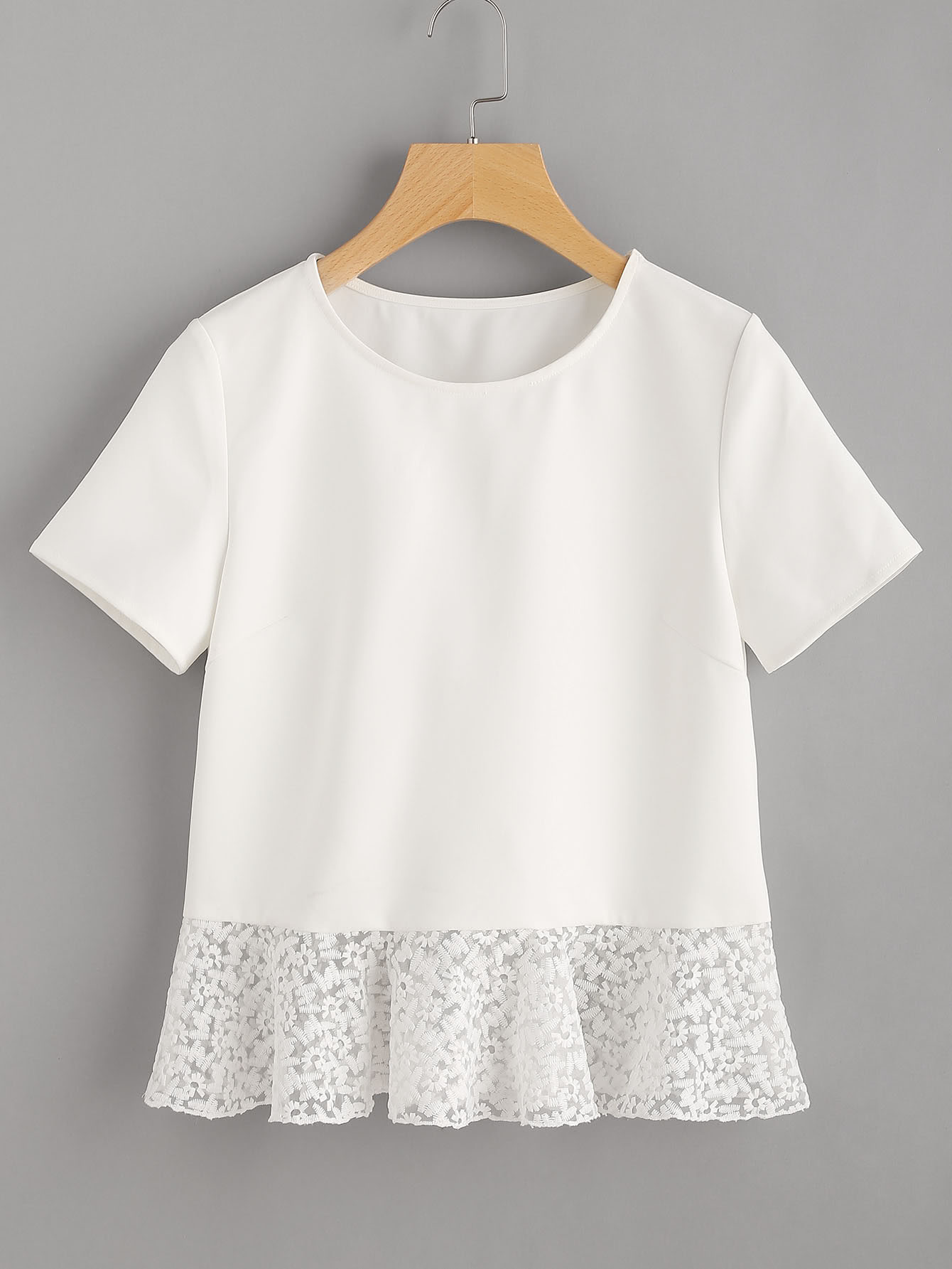 Embroidered Mesh Trim Top Shein Sheinside