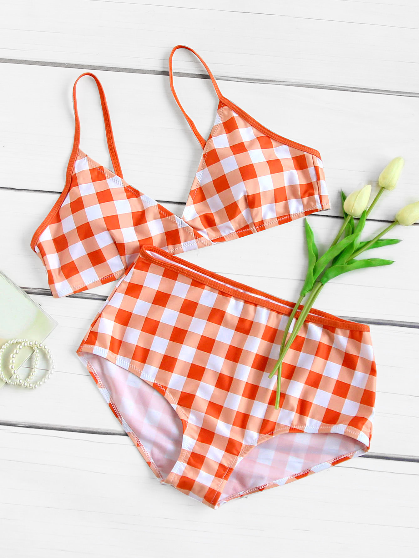Gingham Print High Waist Bikini Set Shein Sheinside