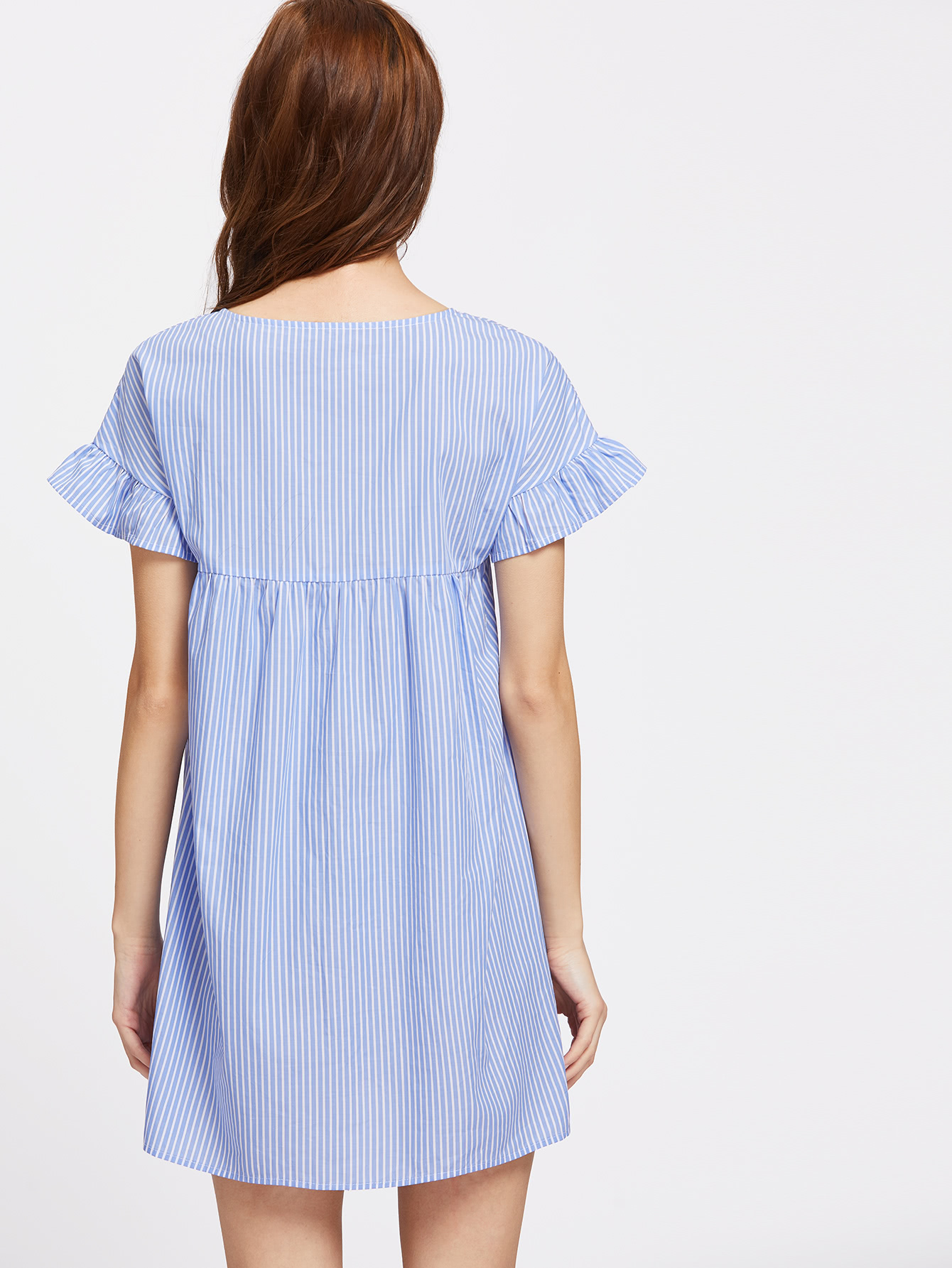 V Neck Ruffle Sleeve Striped Smock Dress Shein Sheinside